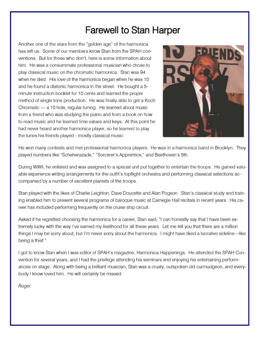 Farewell to Stan Harper - Mile High Harmonica Club